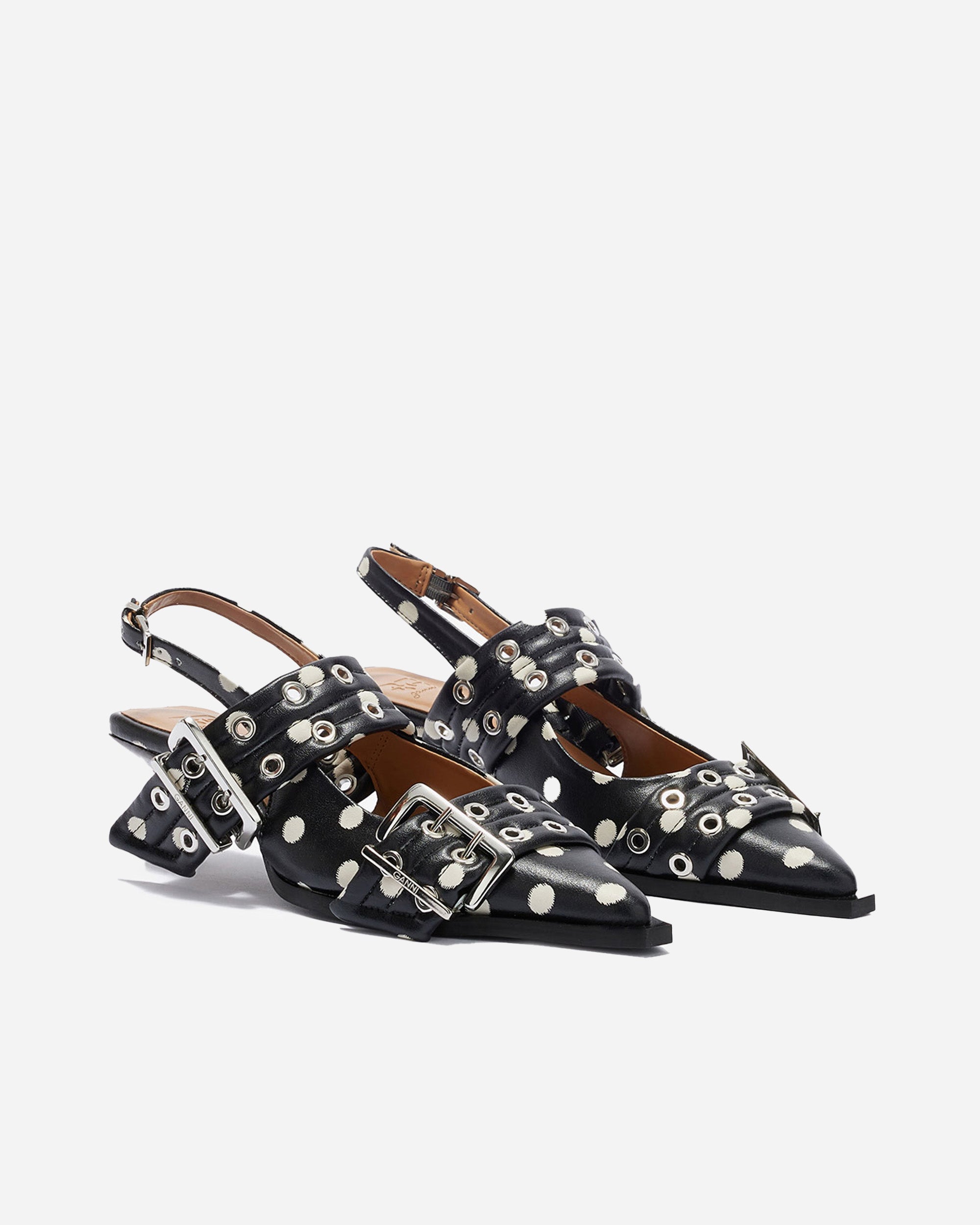 GANNI Feminine Buckle Kitten Heel Ikat Dots Black B1020064-099