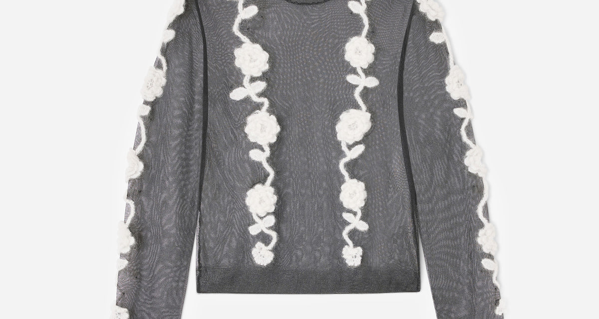 Ganni Sheer Flower Crochet Applique Top | clothing